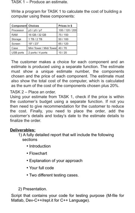 Solved TASK 1 - Produce an estimate. Write a program for | Chegg.com
