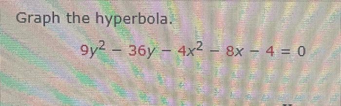 Solved Graph The Hyperbola 9y2−36y−4x2−8x−4 0if The