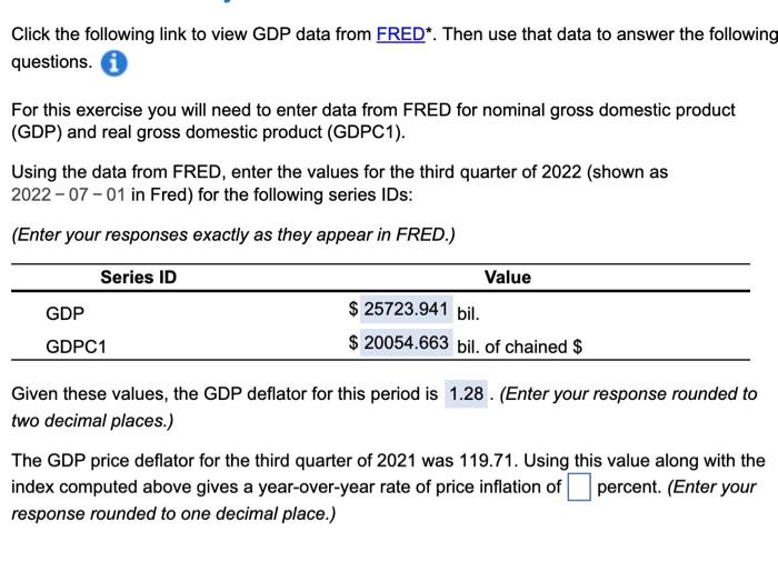 Solved Click the following link to view GDP data from FRED*. | Chegg.com