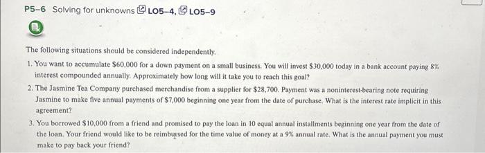 Solved P5-6 Solving for unknowns [ LO5-4, (1) LO5-9 The | Chegg.com