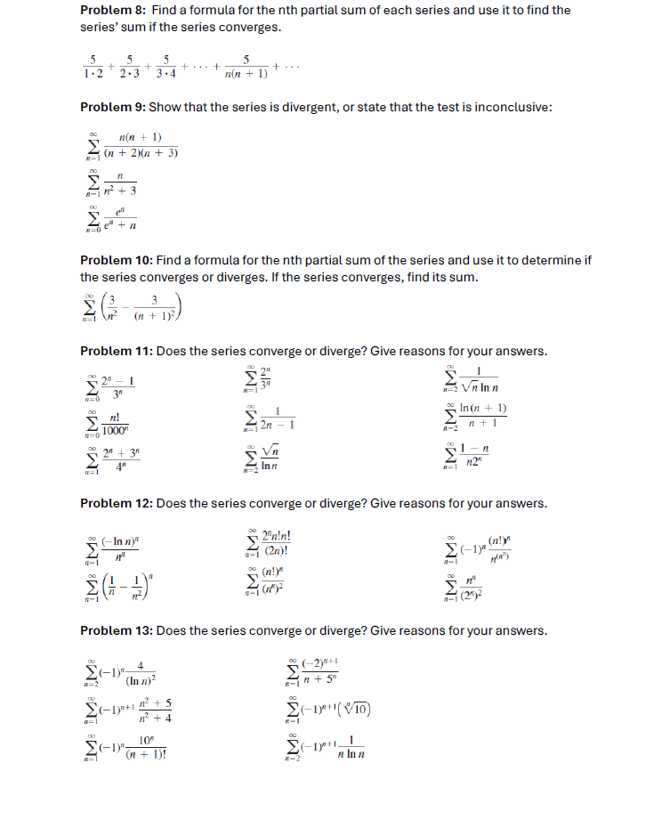 Solved Problem 8: Find a formula for the nth partial sum of | Chegg.com