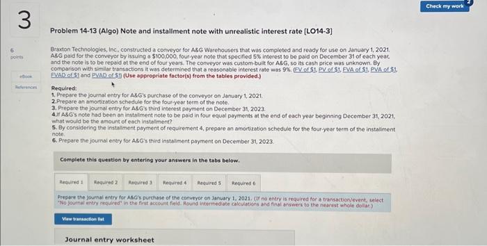 Problem 14-13 (Algo) Note and installment note with | Chegg.com