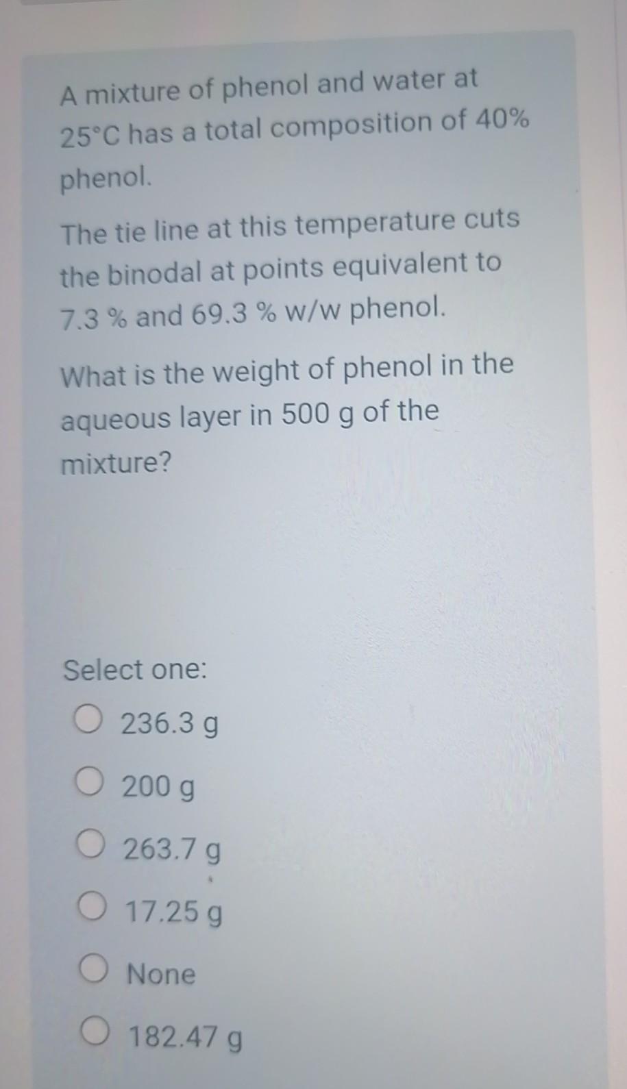 Solved A mixture of phenol and water at 25°C has a total | Chegg.com