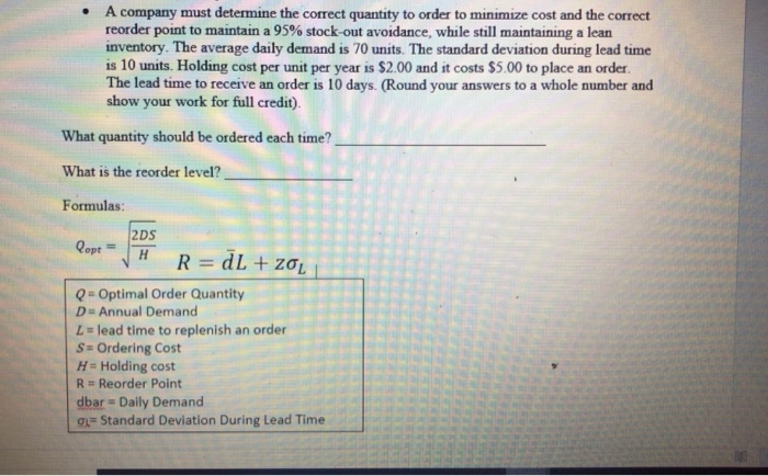 Solved A company must determine the correct quantity to | Chegg.com