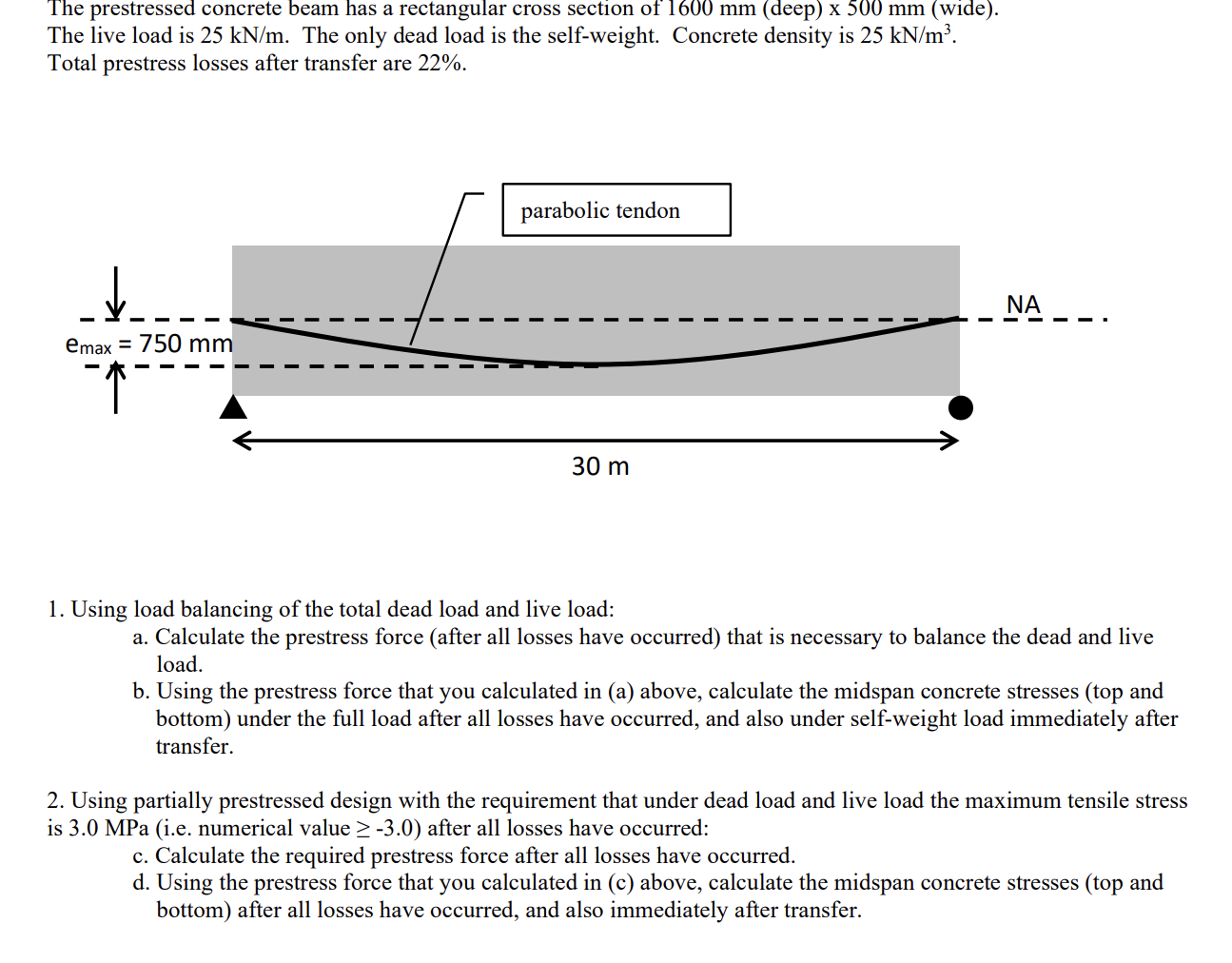 Solved The prestressed concrete beam has a rectangular cross | Chegg.com
