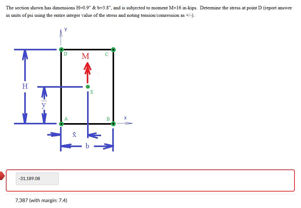 Solved The section shown has dimensions H=0.9''&b=3.8'', | Chegg.com