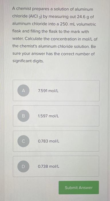 Solved A chemist prepares a solution of aluminum chloride | Chegg.com