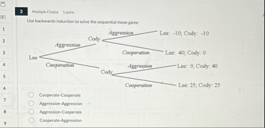 Solved 3Matiple Cheiloe 1 ﻿pointUse backwards induction to | Chegg.com