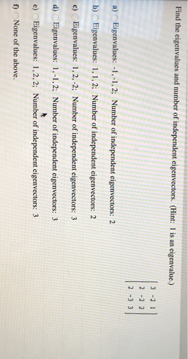 Solved Find the eigenvalues and number of independent | Chegg.com