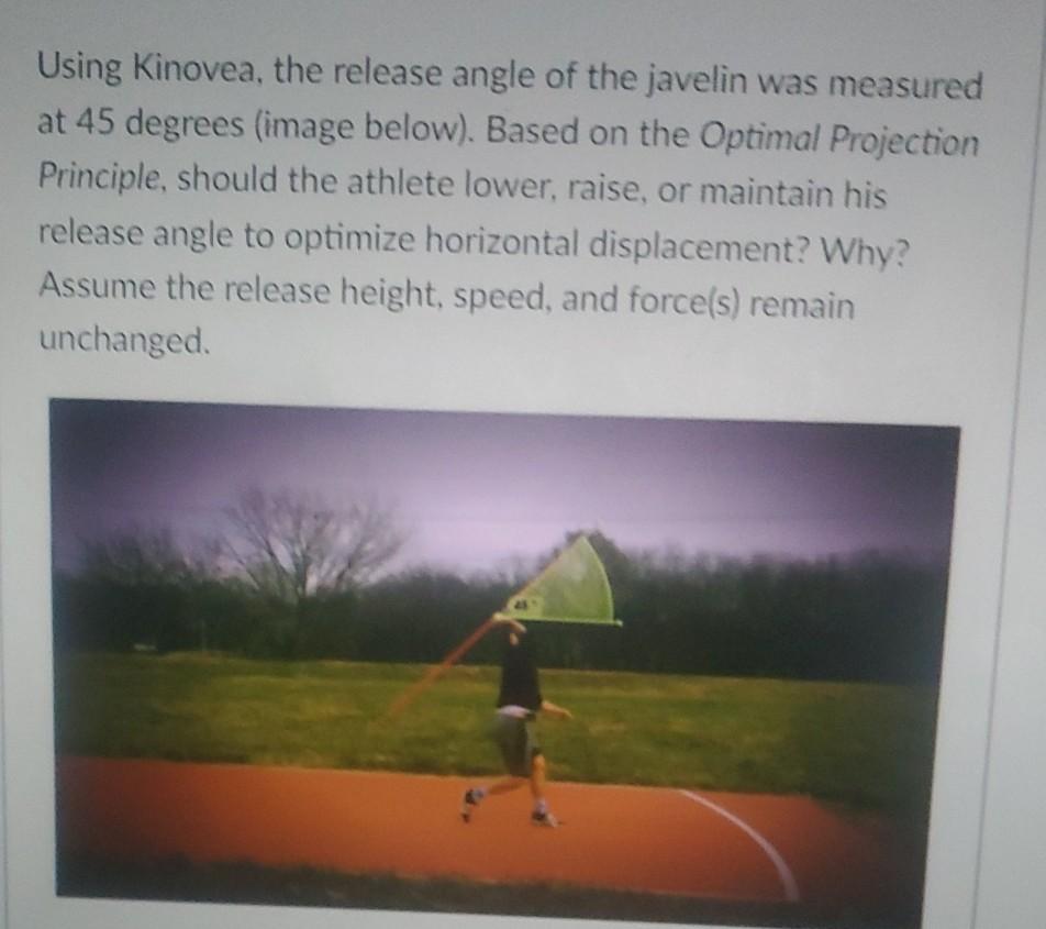 Solved Using Kinovea, the release angle of the javelin was | Chegg.com