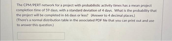 Solved The CPM/PERT network for a project with probabilistic | Chegg.com
