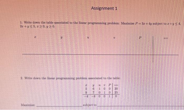 1. Write down the table associuted to the linear | Chegg.com