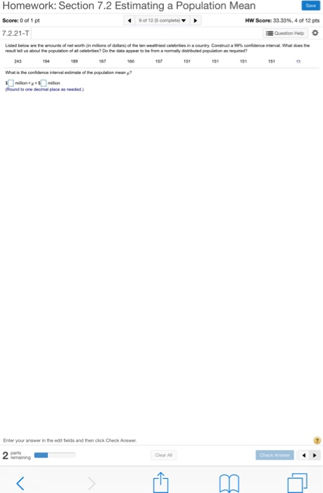 Solved Homework: Section 7.2 Estimating a Population Mean | Chegg.com