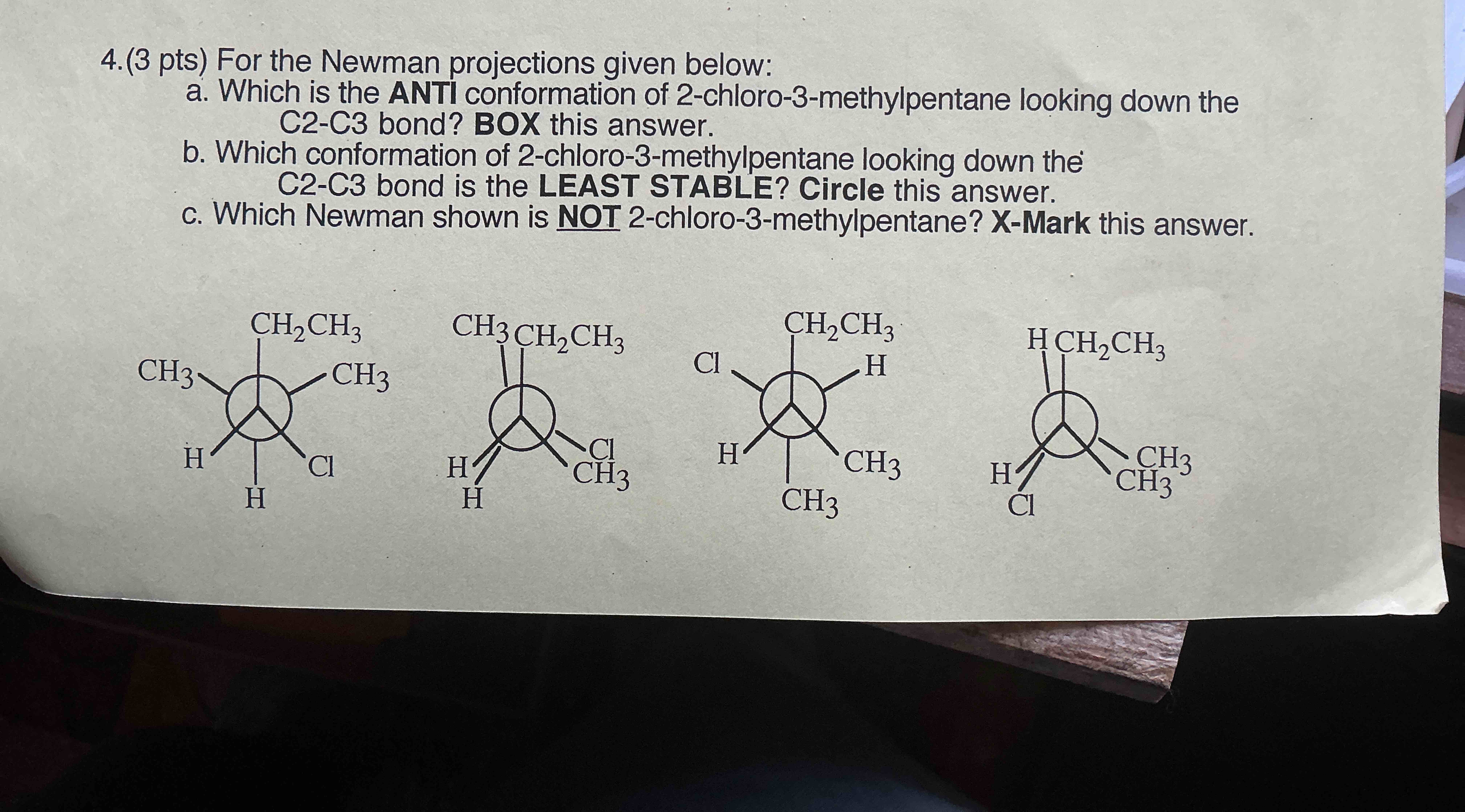 Solved 4. (3 ﻿pts) ﻿For the Newman projections given below: | Chegg.com