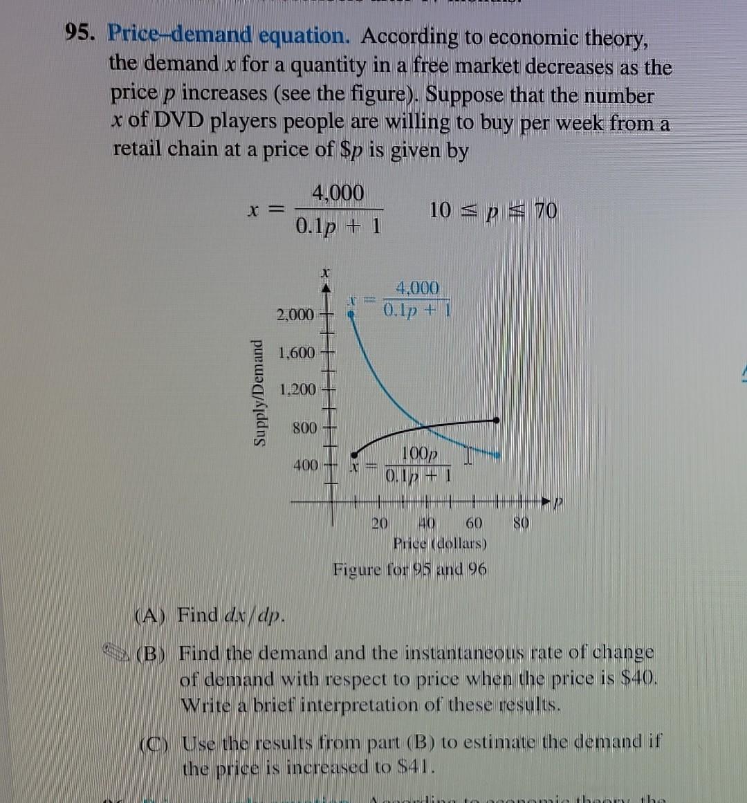Solved 95. Price-demand equation. According to economic | Chegg.com