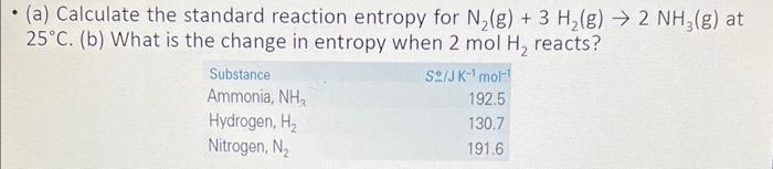Solved A Calculate The Standard Reaction Entropy For N2