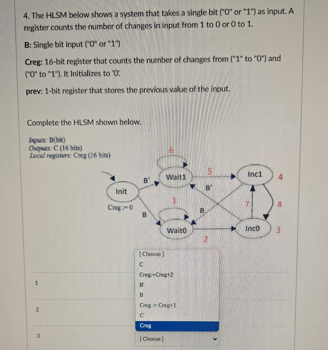 Solved The HLSM below shows a system that takes a single bit | Chegg.com
