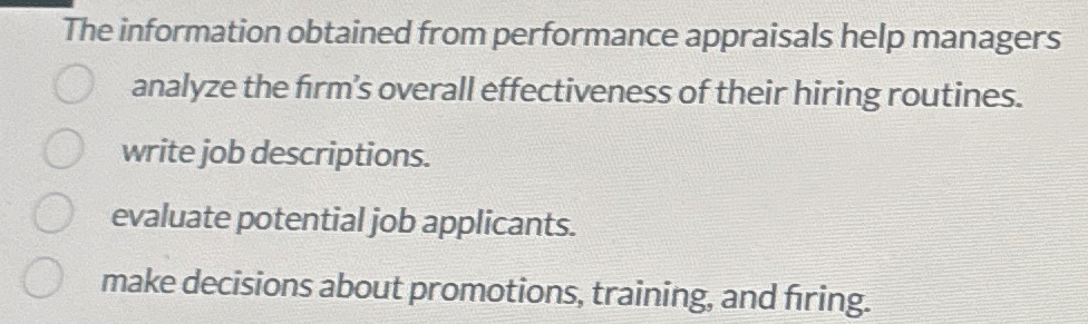 Solved The information obtained from performance appraisals | Chegg.com
