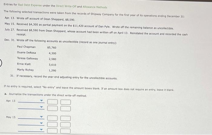 Solved Entries for Bad Debt Expense under the Direct | Chegg.com