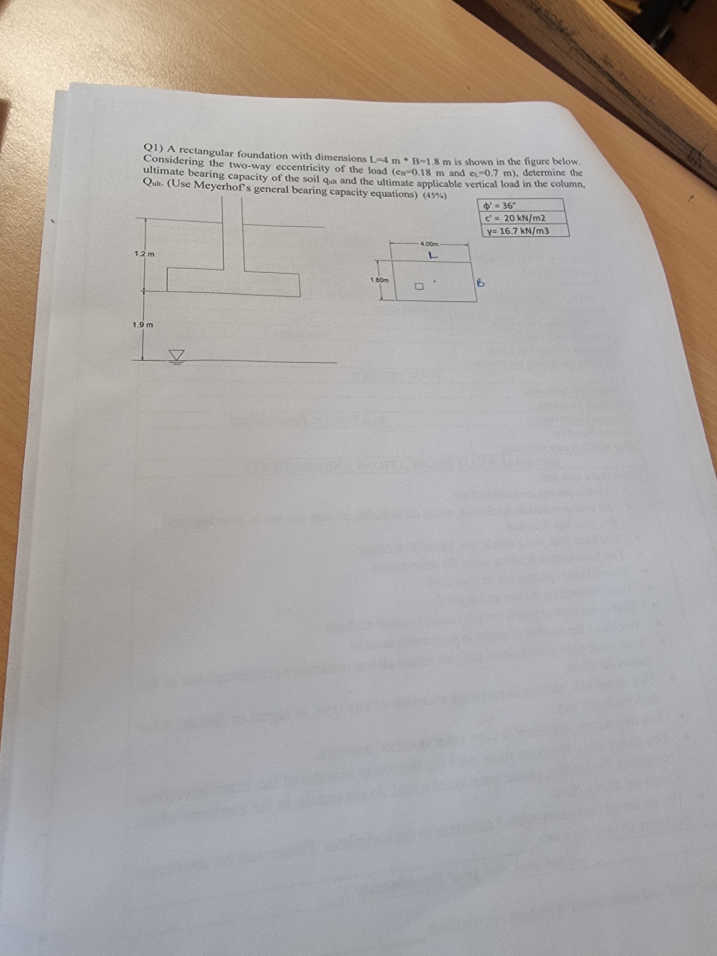 [Solved]: Q1) A rectangular foundation with dimensions L=4m*
