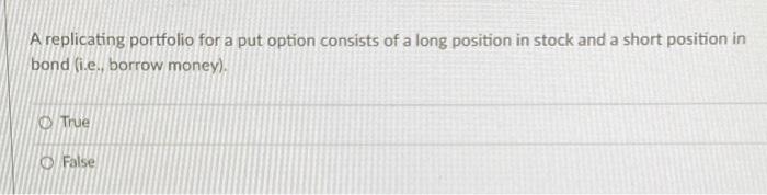 Solved A replicating portfolio for a put option consists of | Chegg.com