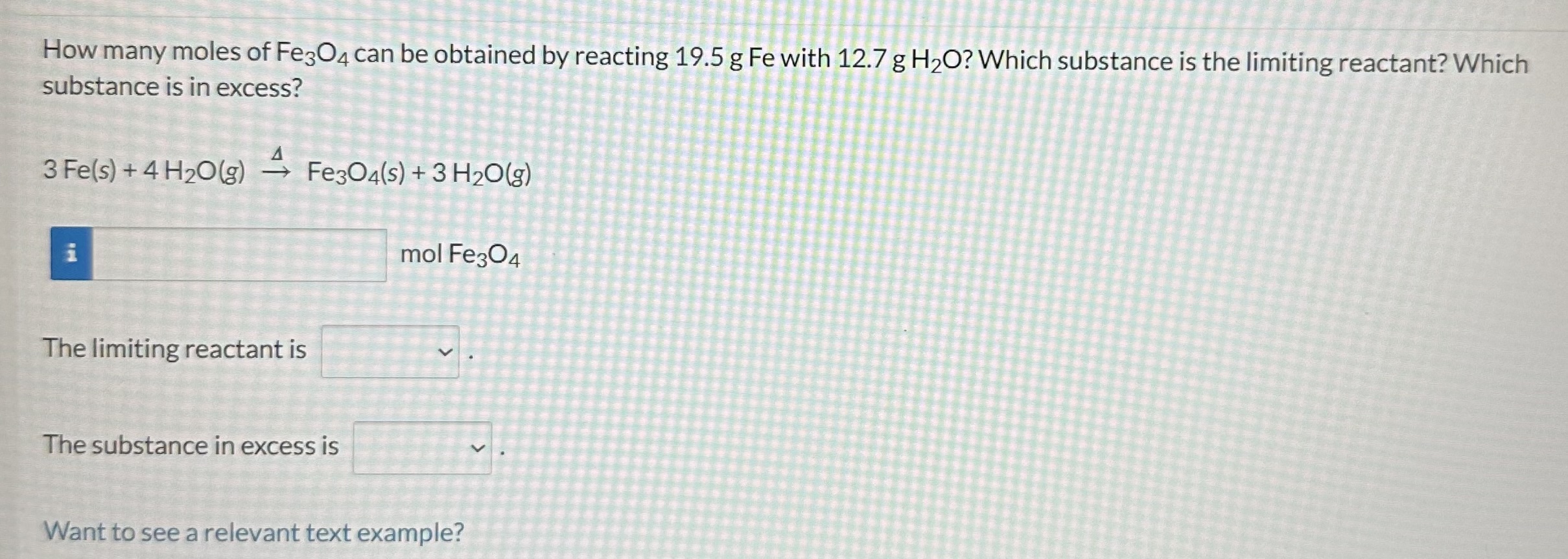 Solved How many moles of Fe3O4 ﻿can be obtained by reacting | Chegg.com