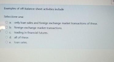 Solved Examples of off balance-sheet activities | Chegg.com