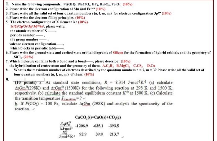 Solved 1. Name the following compounds: Fe(OH), NaCIO, BF, | Chegg.com