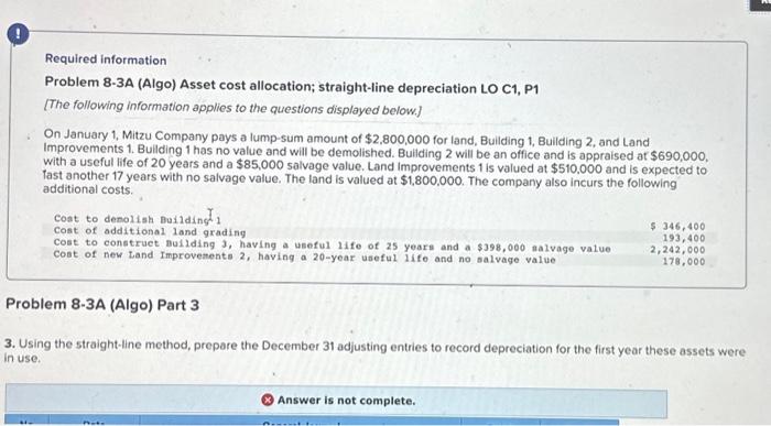 Solved Required information Problem 8-3A (Algo) Asset cost | Chegg.com