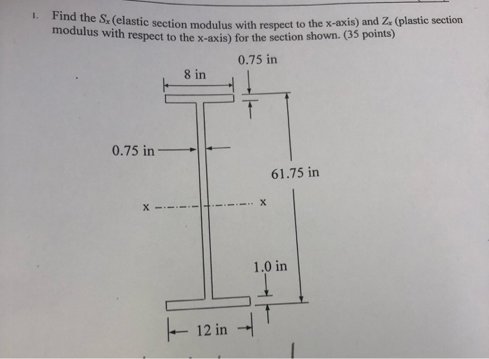 Solved 1. Find the Sx(elastic section modulus with clastic | Chegg.com