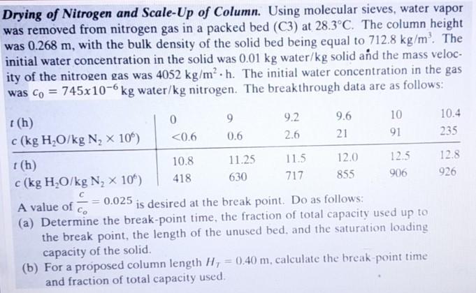 Solved Drying of Nitrogen and Scale-Up of Column. Using | Chegg.com