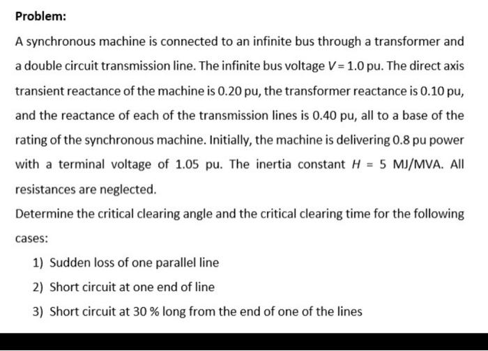 Solved Problem: A synchronous machine is connected to an | Chegg.com