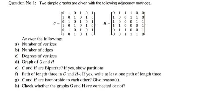 Solved Question No.1: Two simple graphs are given with the | Chegg.com