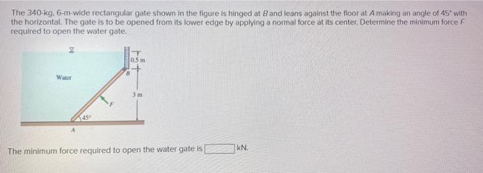 Solved The 340−kg,6−m-wide rectangular gate shown in the | Chegg.com