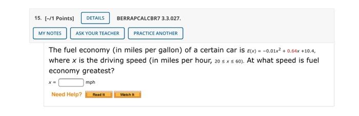 Solved DETAILS 15. [-/1 Points) BERRAPCALCBR7 3.3.027. MY | Chegg.com