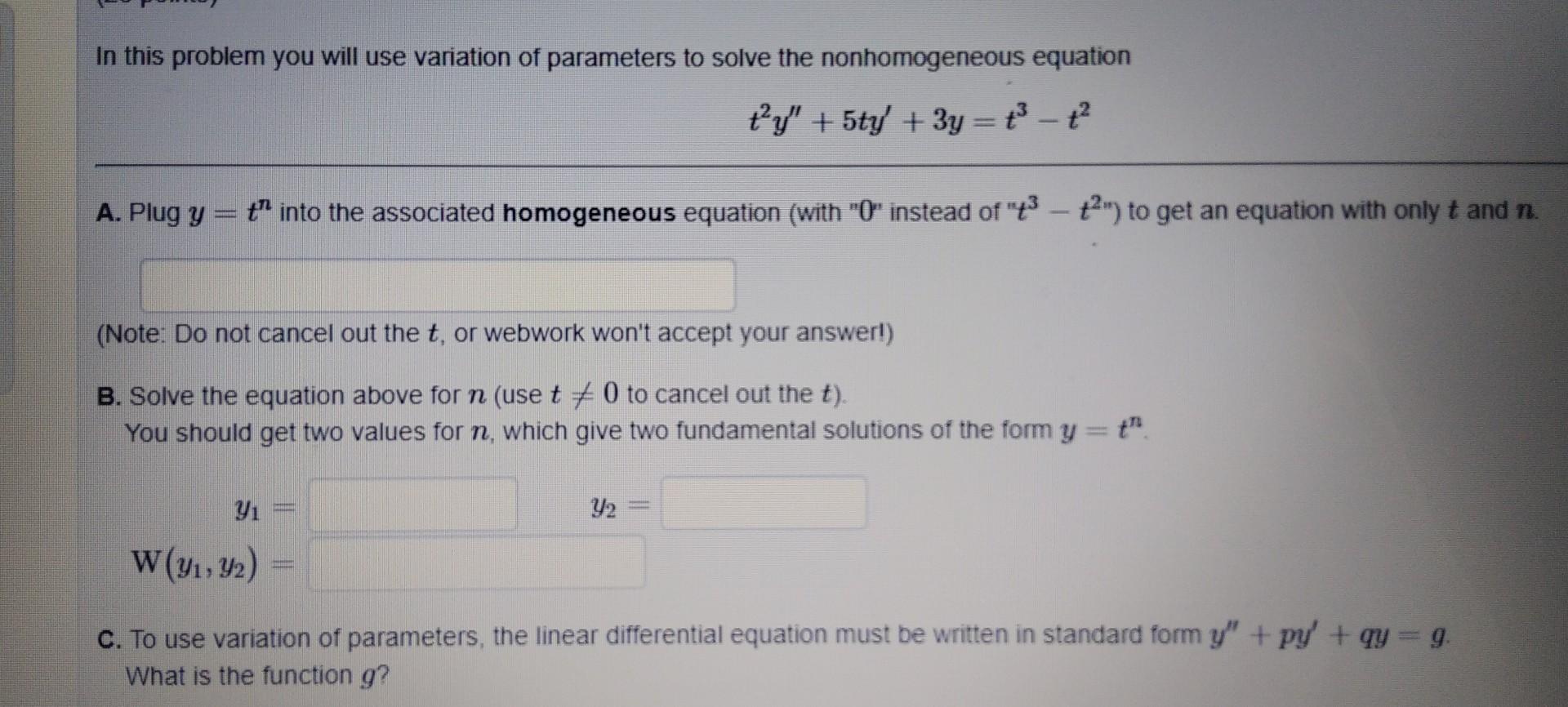 Solved In this problem you will use variation of parameters | Chegg.com