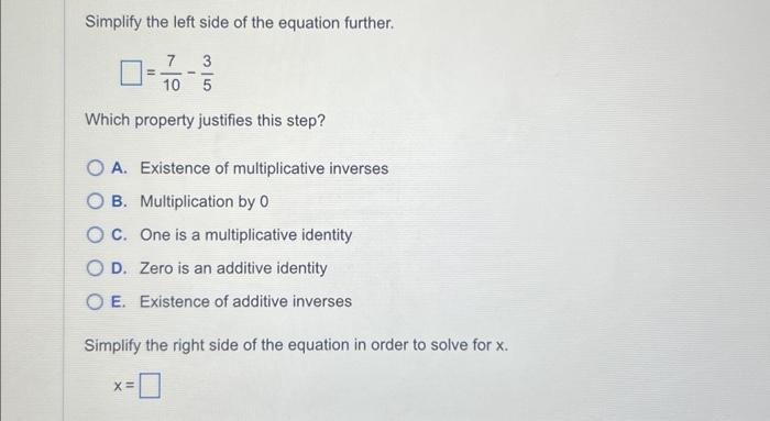 Solved Simplify the left side of the equation further. | Chegg.com