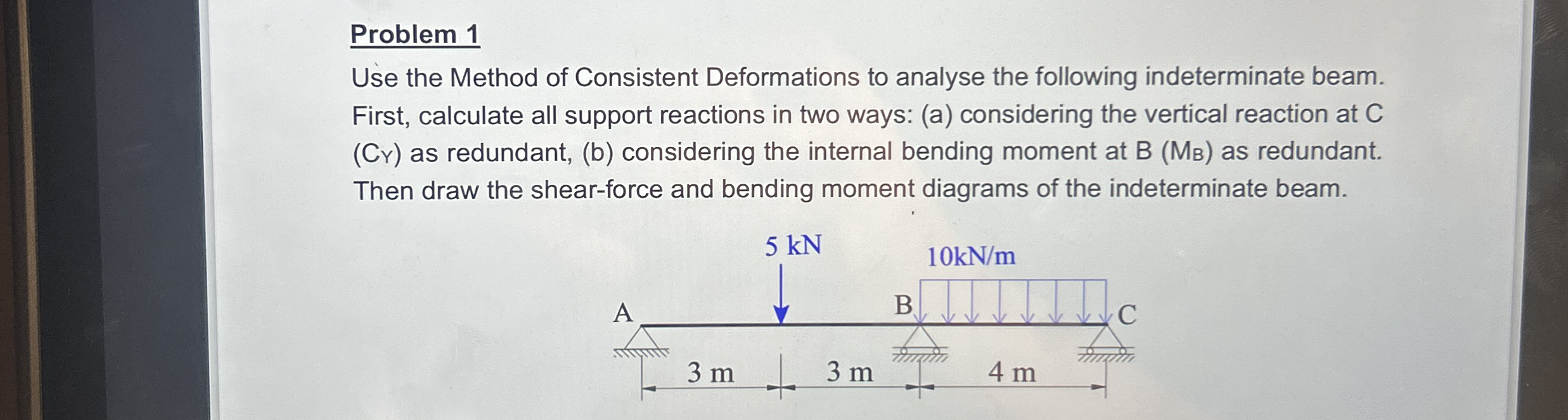 Solved Problem 1Use the Method of Consistent Deformations to | Chegg.com