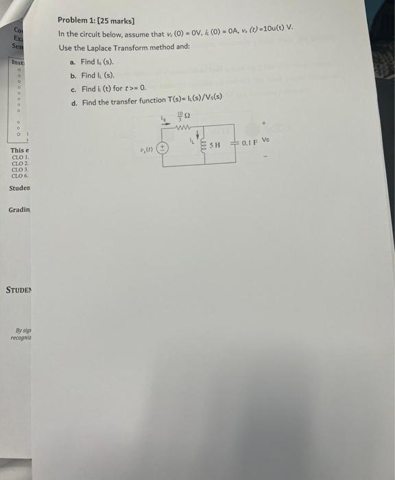Solved Problem 1: [25 marks] In the circuit below, assume | Chegg.com