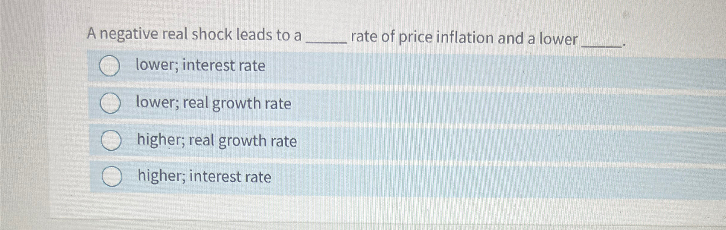 Solved A negative real shock leads to a ﻿rate of price | Chegg.com