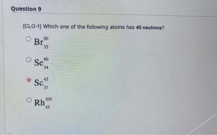 Solved [CLO-1] Which one of the following atoms has 45 | Chegg.com