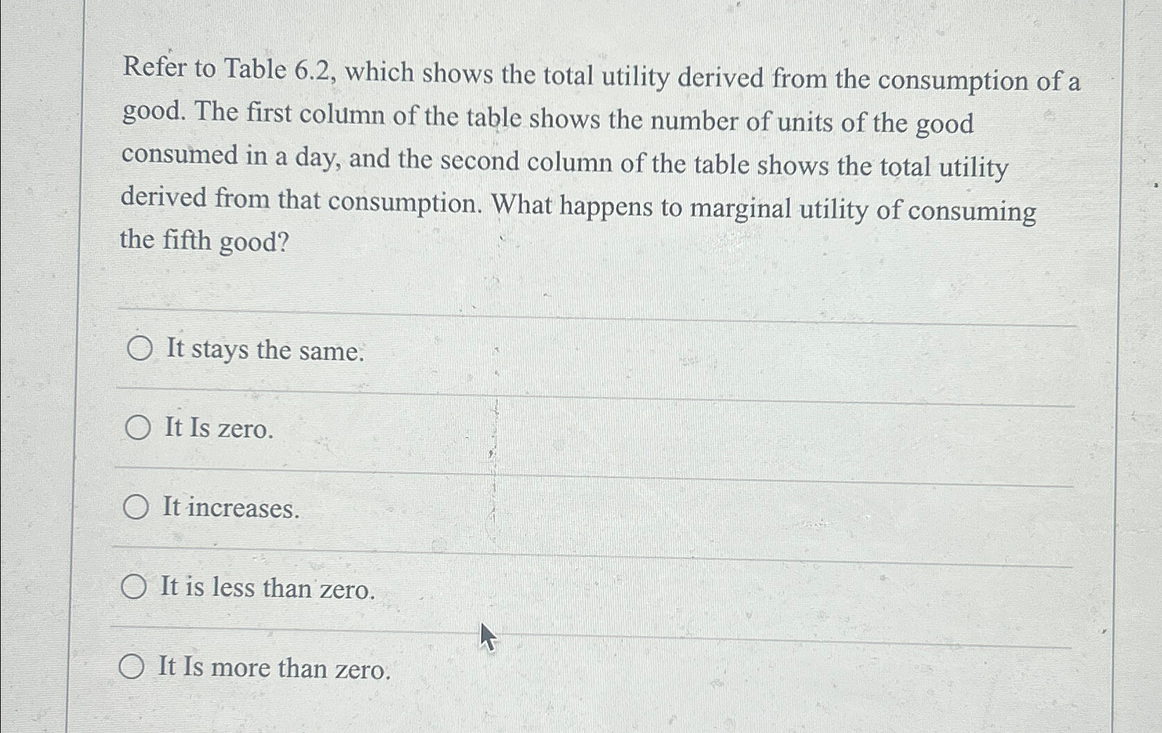 Solved Refer to Table 6.2, ﻿which shows the total utility | Chegg.com