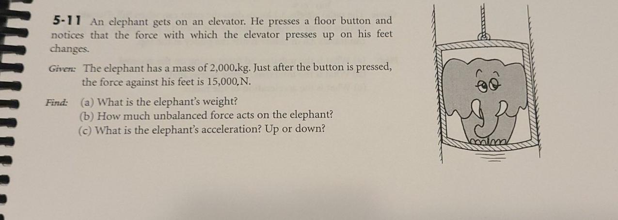 Solved 5-11 An elephant gets on an elevator. He presses a | Chegg.com