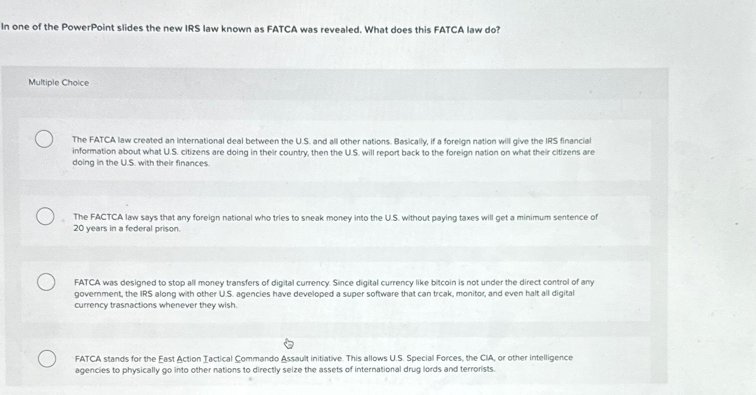 Solved In one of the PowerPoint slides the new IRS law known | Chegg.com