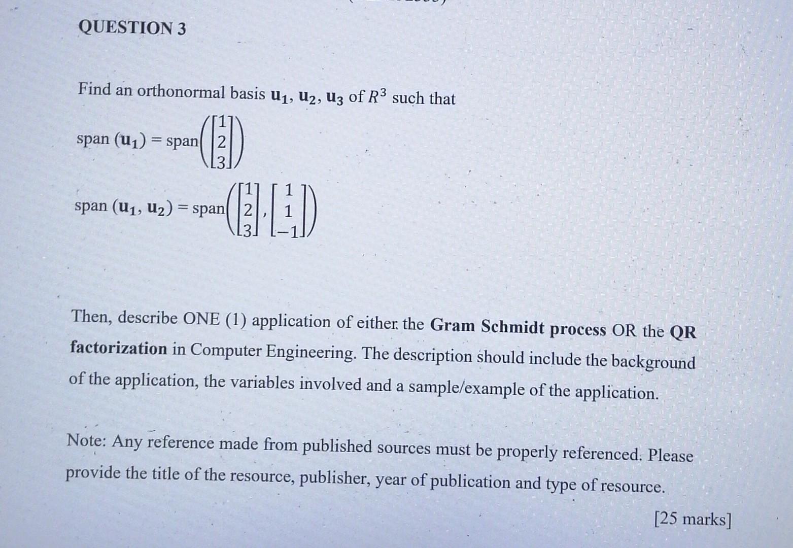 Solved Find an orthonormal basis u1,u2,u3 of R3 such that | Chegg.com