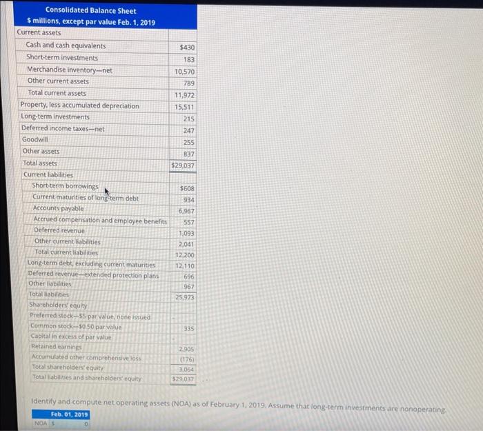 Solved Identify and compute net operating assets (NOA) as of | Chegg.com