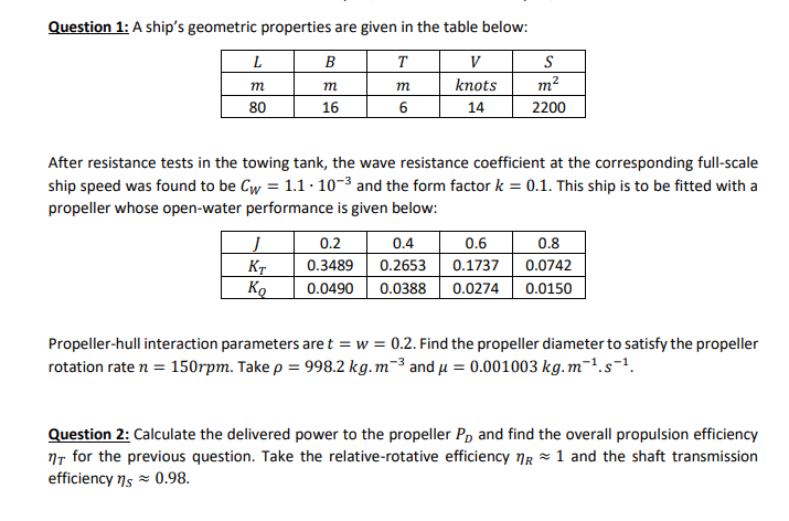 Solved Question 1: A ship's geometric properties are given | Chegg.com