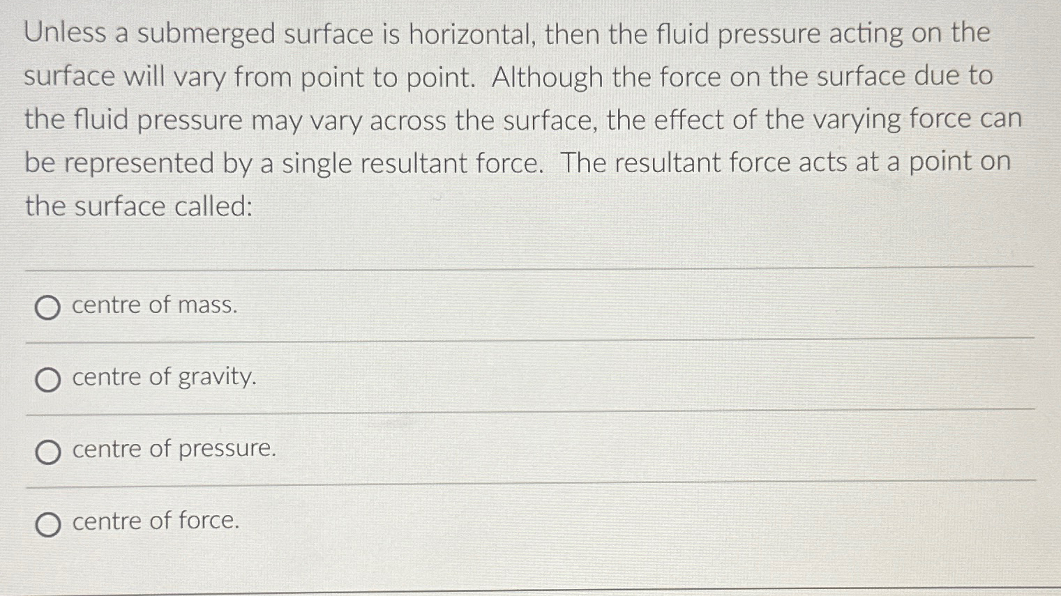Solved Unless a submerged surface is horizontal, then the | Chegg.com