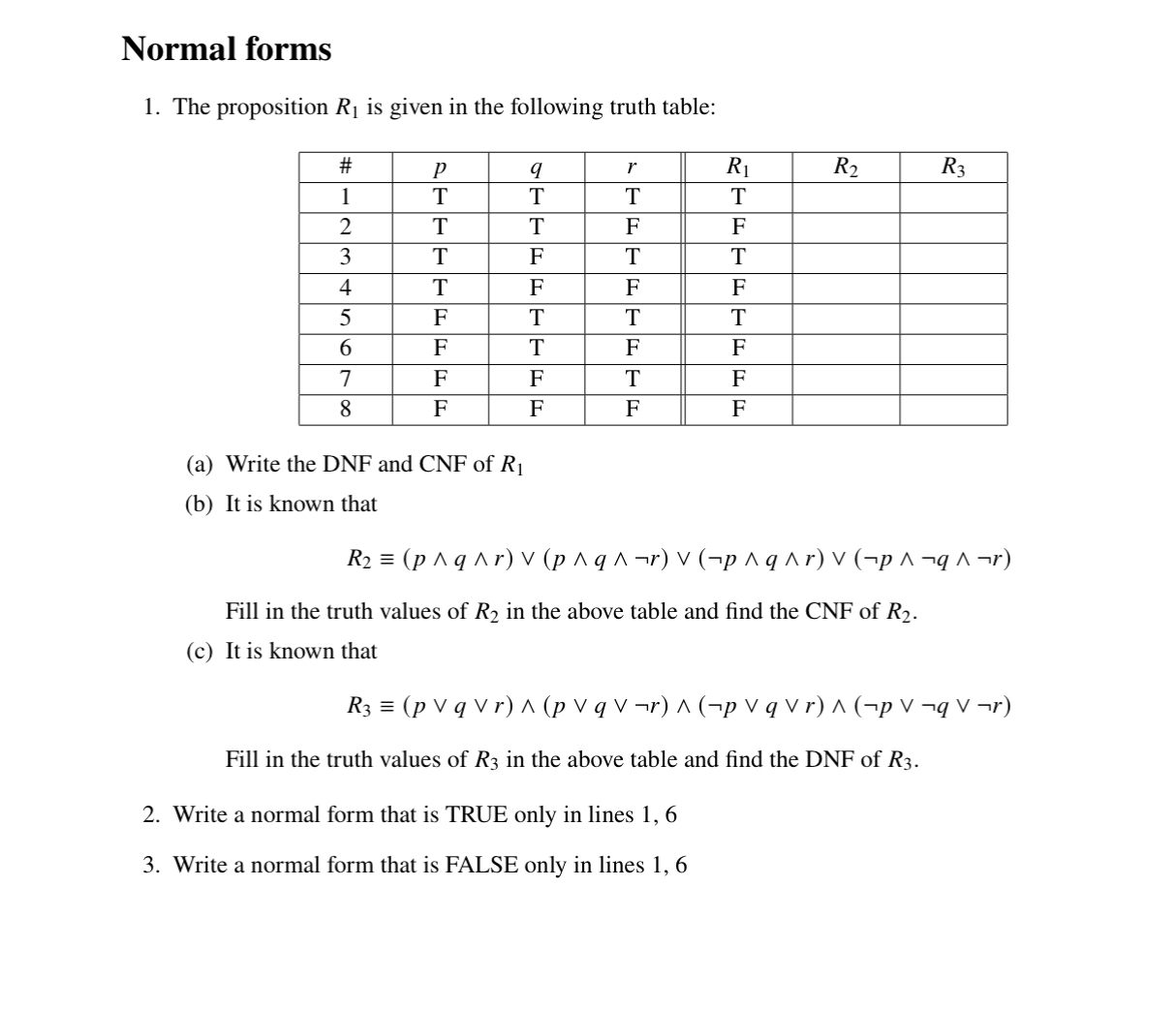 Solved Normal formsThe proposition R1 ﻿is given in the | Chegg.com