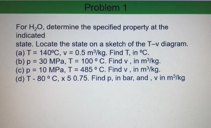 Solved Problem 1 For H2O, determine the specified property | Chegg.com